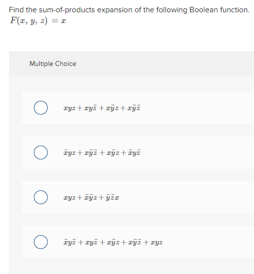 Solved Find the sum-of-products expansion of the following | Chegg.com