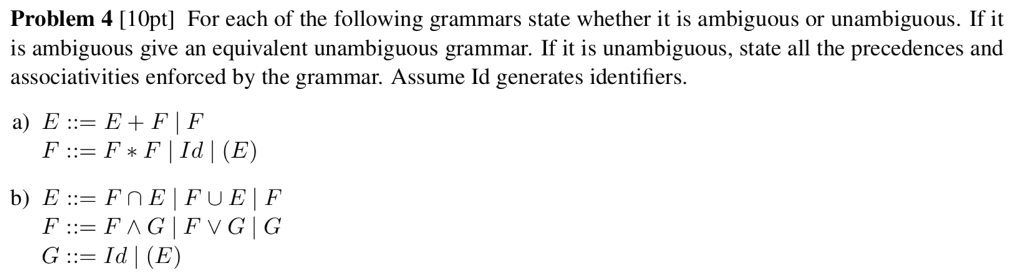 Solved Problem 4 [10pt] For each of the following grammars | Chegg.com