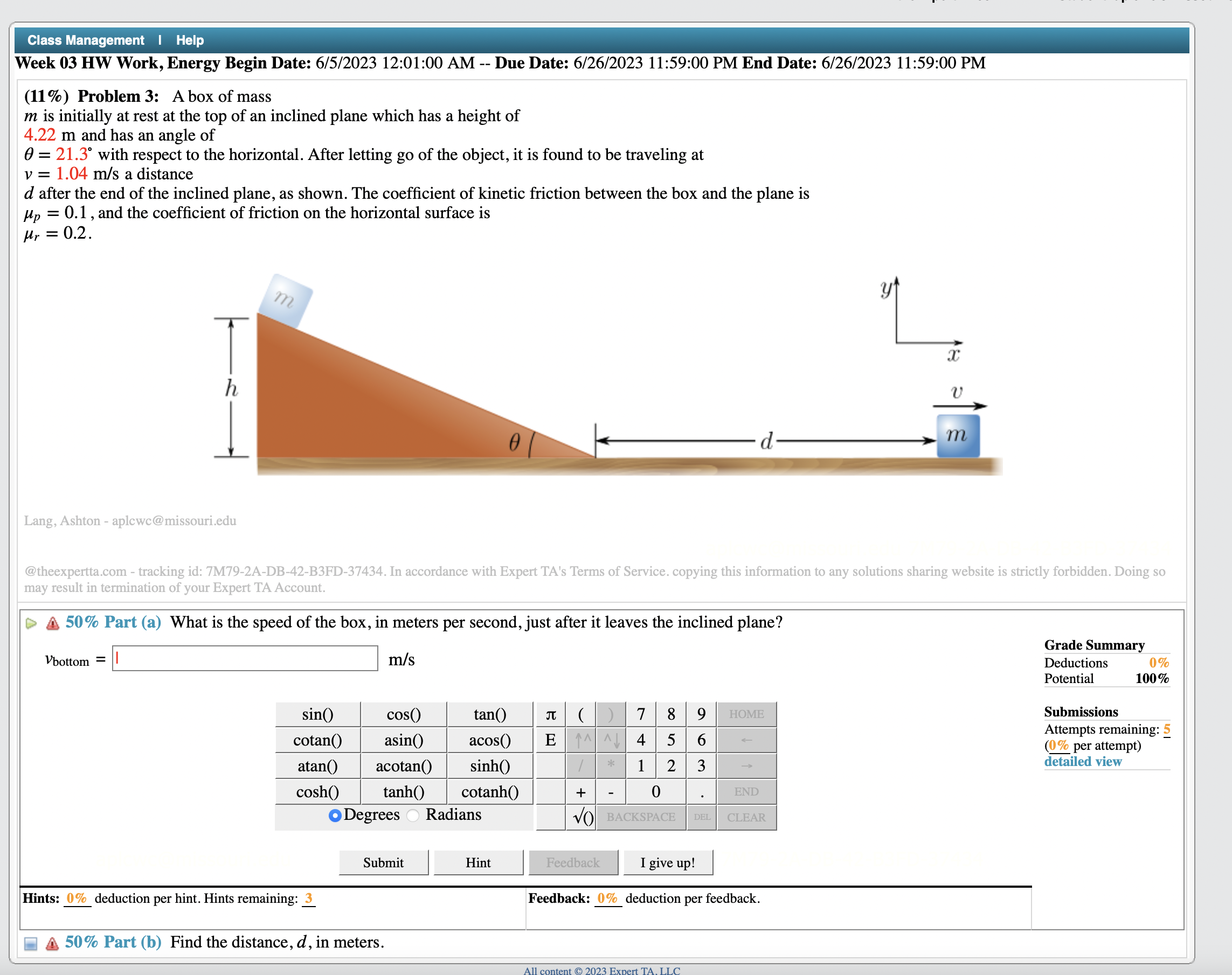 Solved (11\%) Problem 3: A box of mass m is initially at | Chegg.com