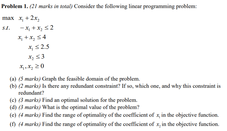 Solved Problem 1. (21 marks in total) Consider the following | Chegg.com