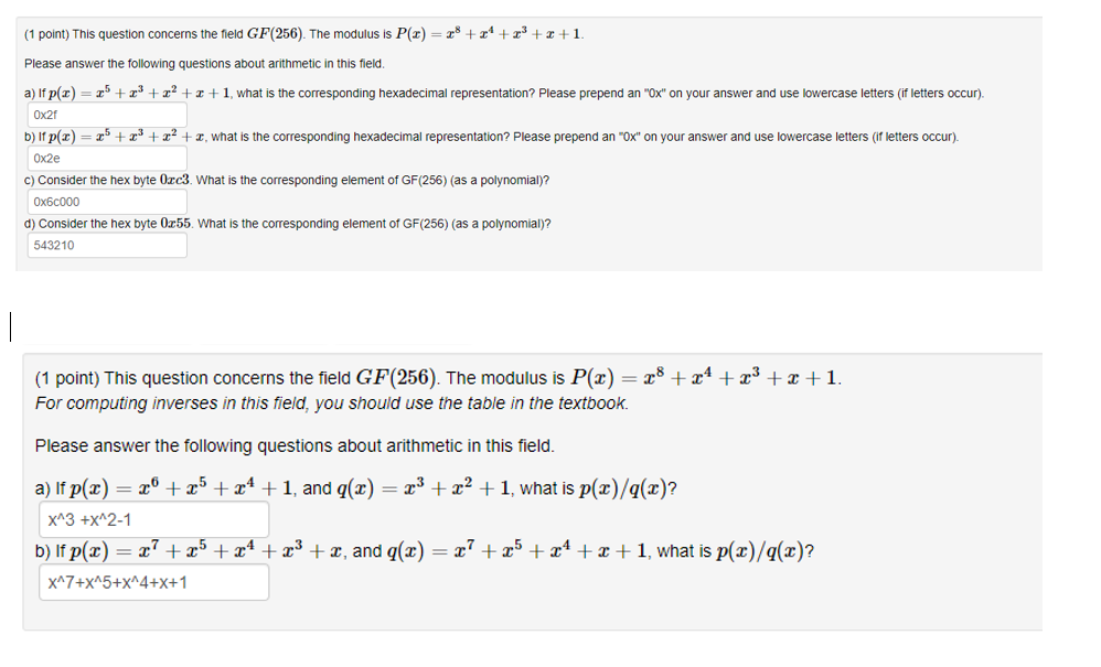 Solved (1 point) This question concerns the field GF(256). | Chegg.com