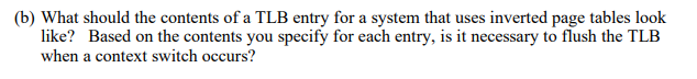 Solved b) What should the contents of a TLB entry for a | Chegg.com