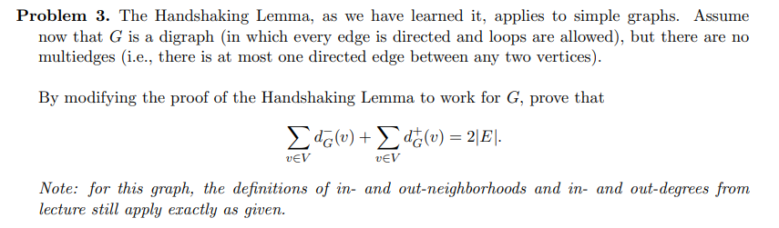 Solved Problem 3. The Handshaking Lemma, as we have learned | Chegg.com