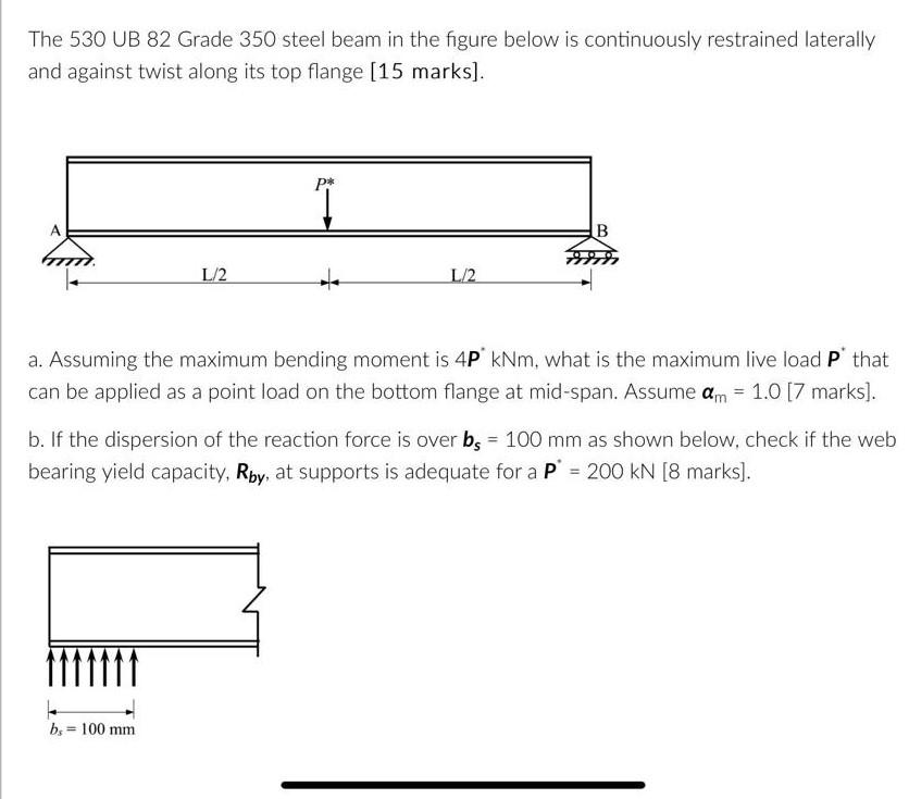 Solved The 530 UB 82 Grade 350 steel beam in the figure | Chegg.com