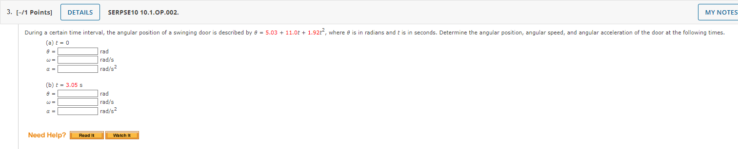 Solved -/1 Points] SERPSE10 10.1.OP.002. (a) t=0 | Chegg.com