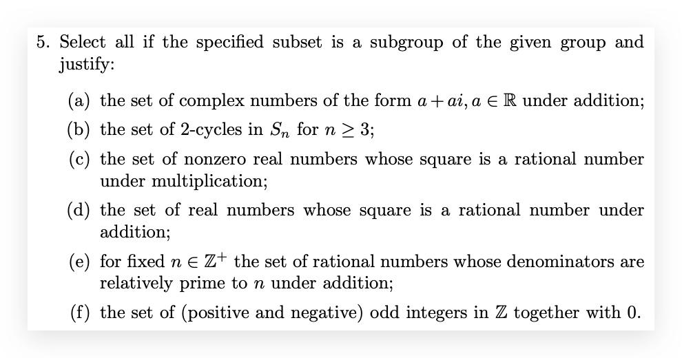 Solved 5. Select all if the specified subset is a subgroup | Chegg.com