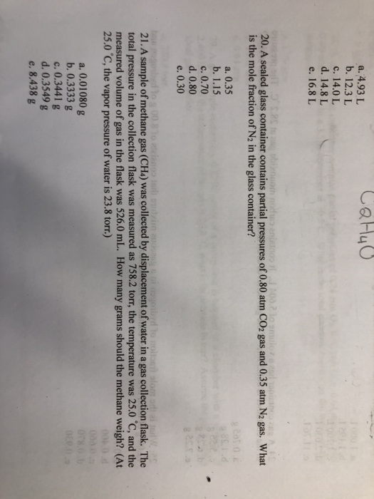 Solved a. 4.93 L b. 12.3 L c. 14.0 L d. 14.8 L e. 16.8 L 20. | Chegg.com