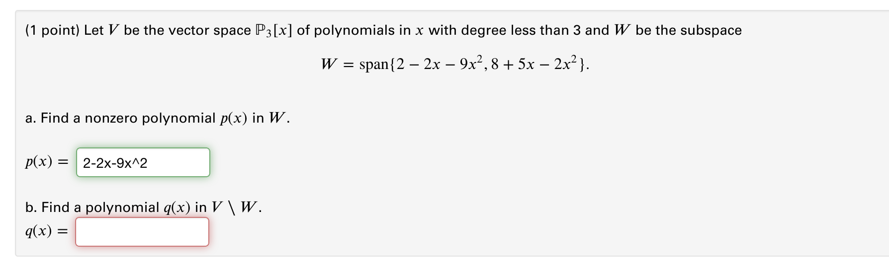 Solved (1 point) Let V be the vector space P3[x] of | Chegg.com