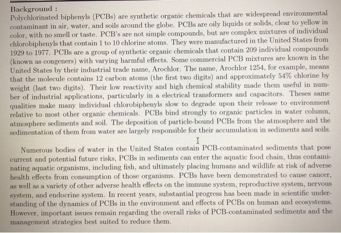Solved Background: Polychlorinated biphenyls (PCBs) are | Chegg.com