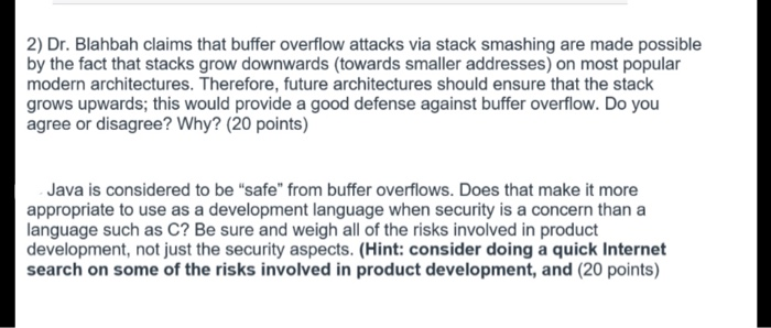 Solved 2) Dr. Blahbah claims that buffer overflow attacks | Chegg.com