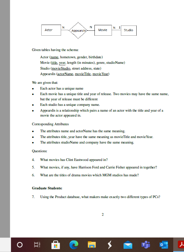 Solved N N N 1 Actor Movie Appears in Studio Given tables | Chegg.com