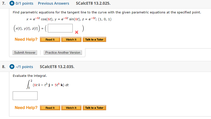 Solved SCalcET8 13.2.025 +0/1 points Previous Answers 7. | Chegg.com