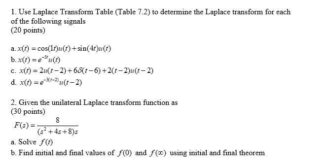 Solved 1. Use Laplace Transform Table (Table 7.2) to | Chegg.com