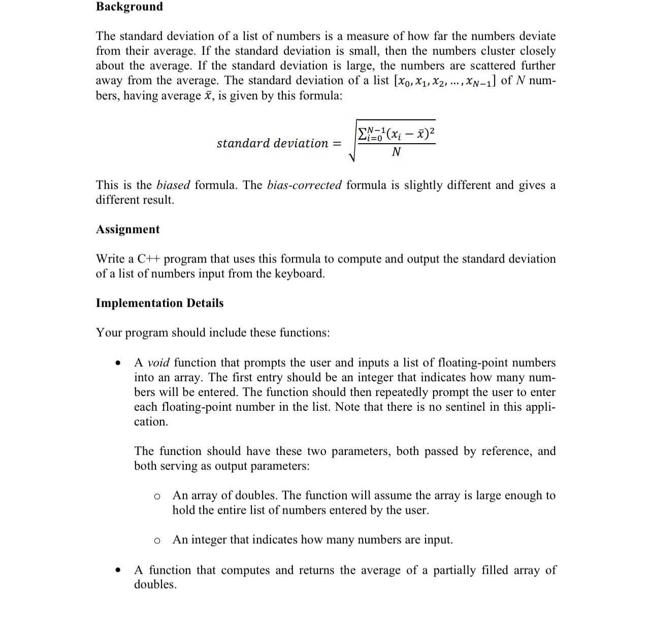 Solved c++ ﻿in vsc BackgroundThe standard deviation of a | Chegg.com