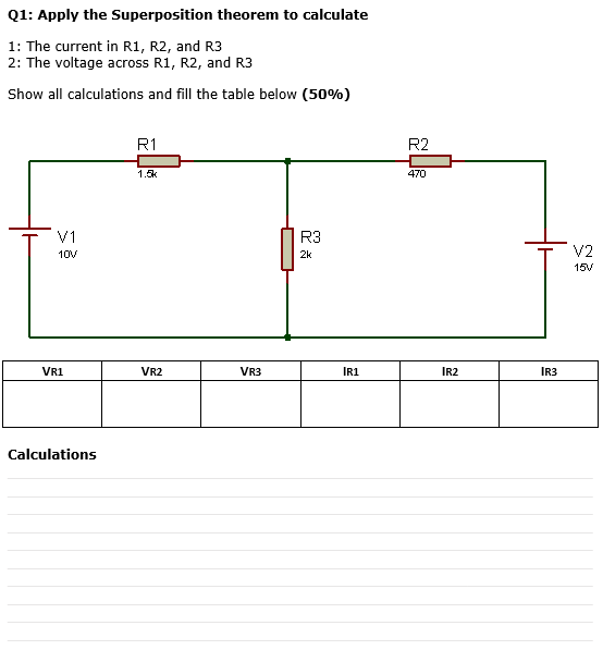 Solved Q1: Apply the Superposition theorem to calculate 1: | Chegg.com
