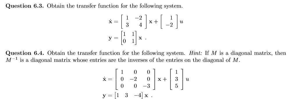 Solved Question 6.3. Obtain the transfer function for the | Chegg.com