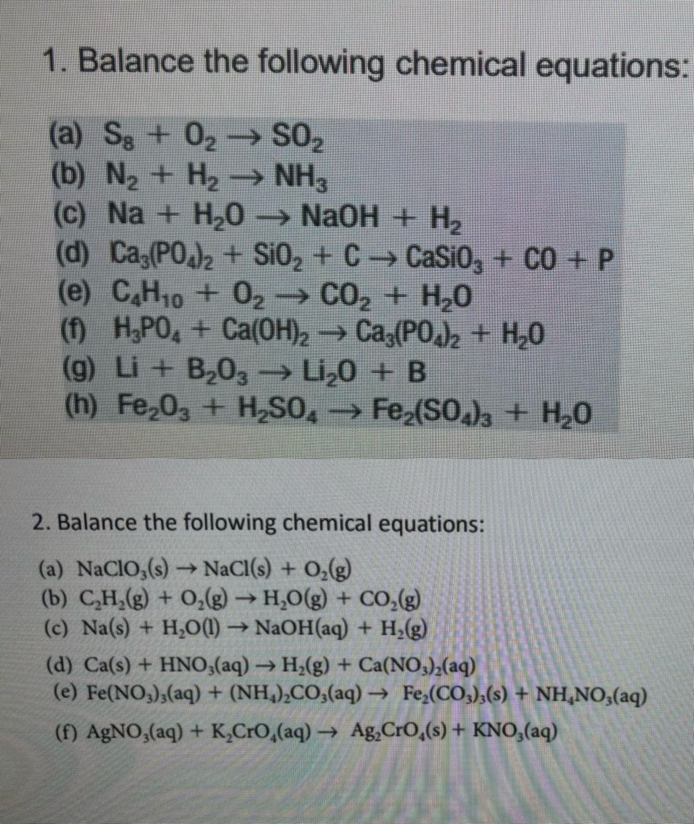 Solved Balance the following chemical equations in the | Chegg.com