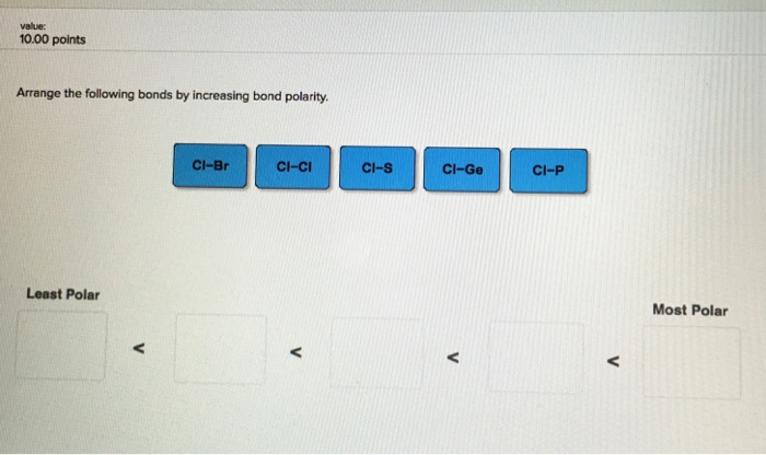Solved value 10.00 points Arrange the following bonds by | Chegg.com Solved value 10.00 points Arrange the following bonds by | Chegg.com