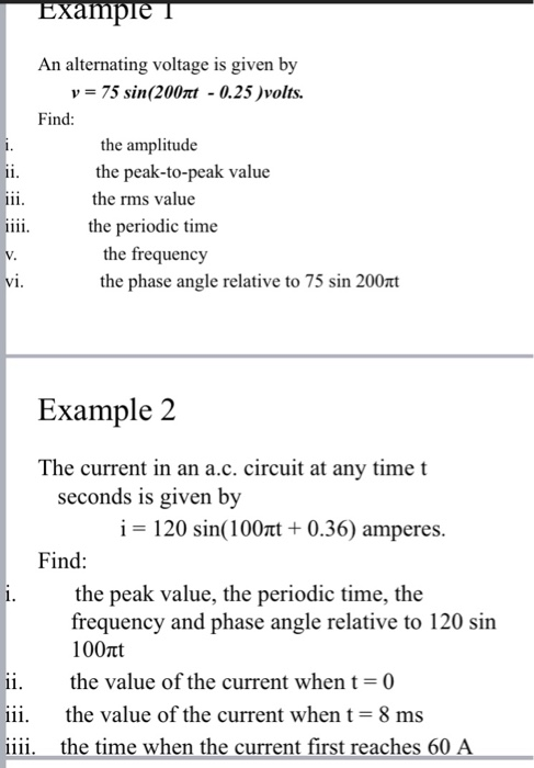 Solved ExampreI An alternating voltage is given by 75 | Chegg.com