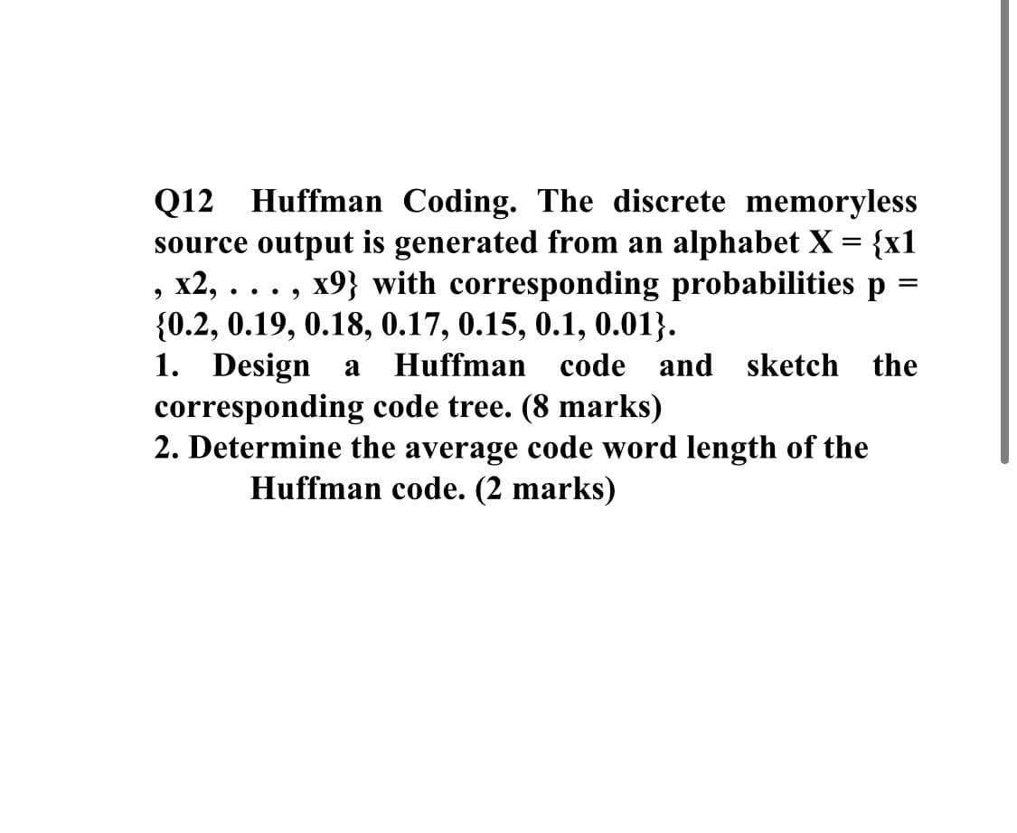 Solved 9 Q12 Huffman Coding The Discrete Memoryless Source 