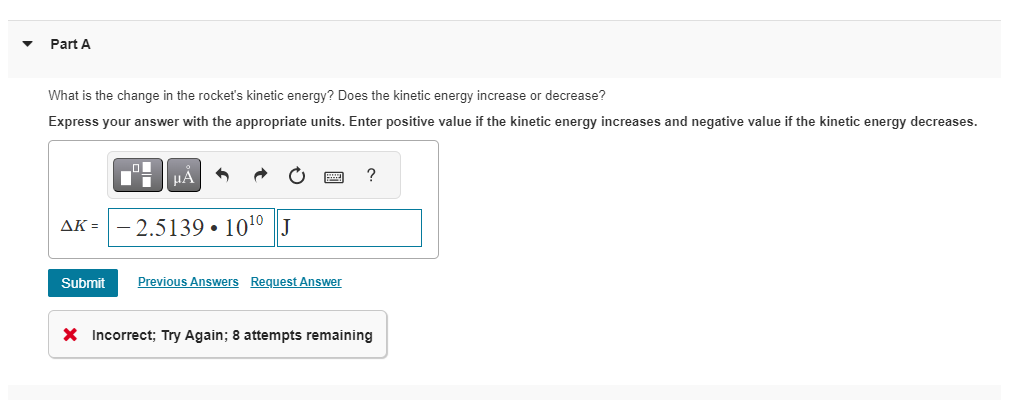 What is the change in the rocket's kinetic energy? | Chegg.com