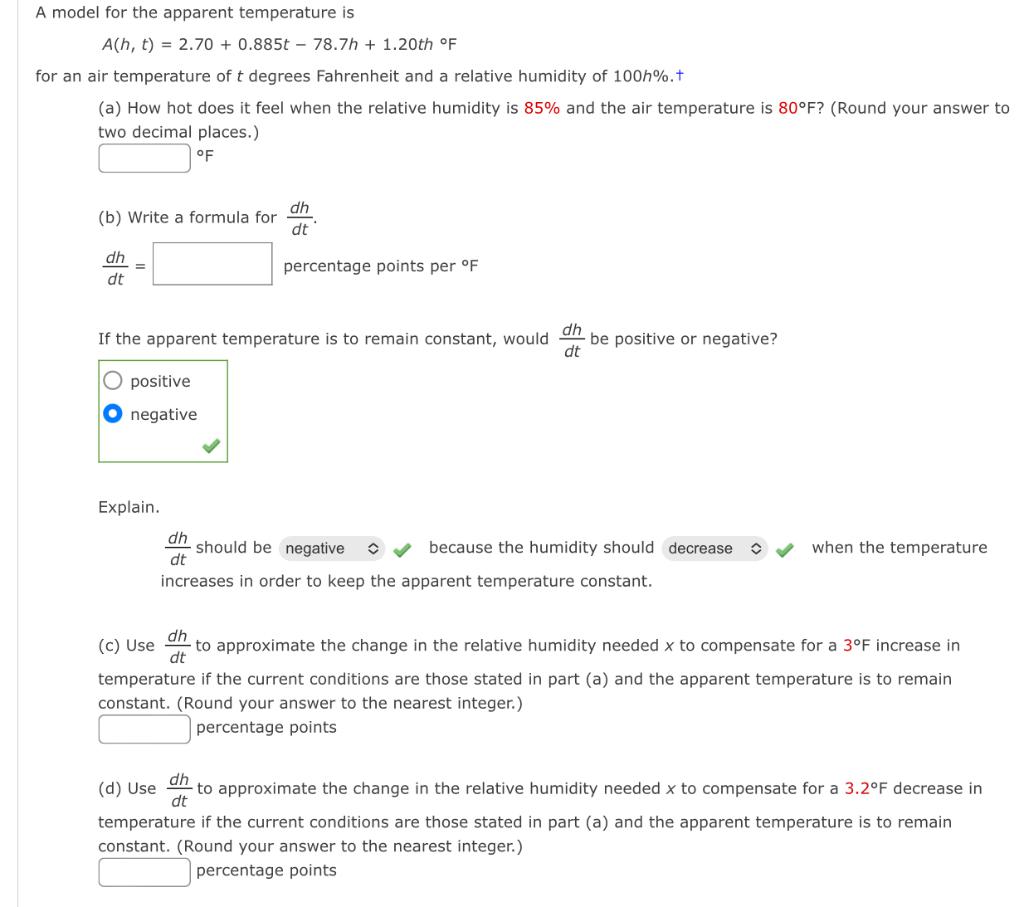 Solved A model for the apparent temperature is A(h, t) = | Chegg.com