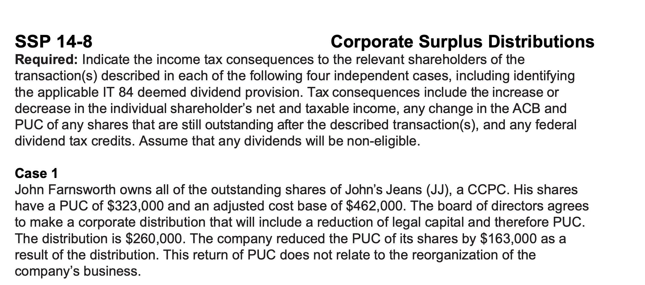 SSP 14-8 Corporate Surplus Distributions Required: | Chegg.com