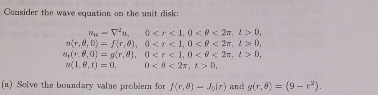 Consider the wave equation on the unit disk: | Chegg.com