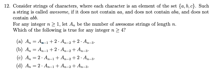 Solved 12. Consider strings of characters, where each | Chegg.com