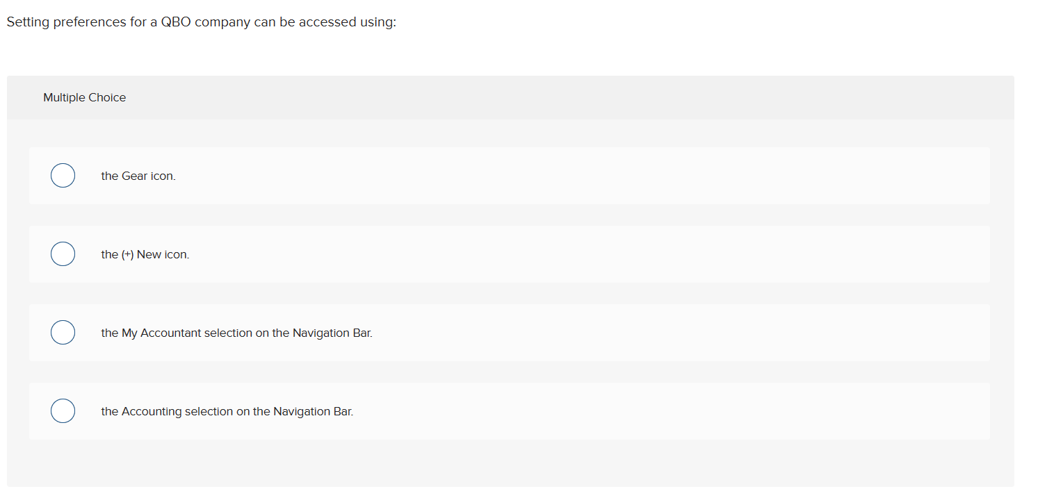 Solved Setting preferences for a QBO company can be accessed | Chegg.com