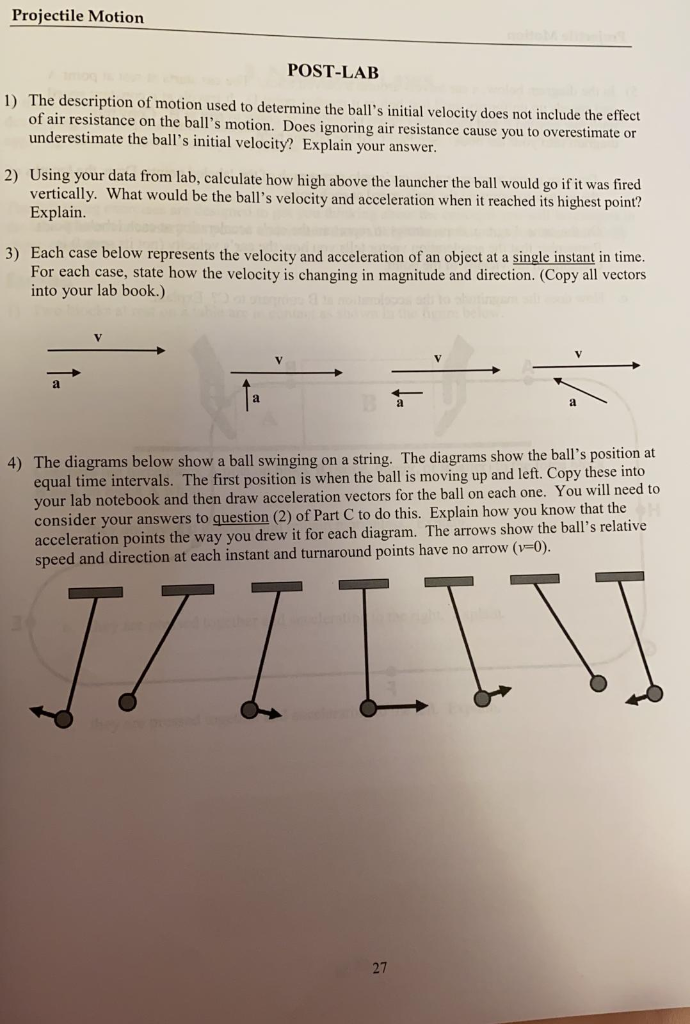Solved Projectile Motion POST-LAB 1) The description of | Chegg.com