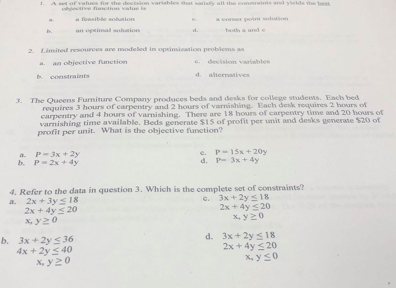 Solved A set of values for the decision variables that | Chegg.com