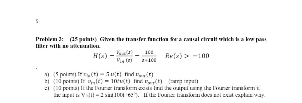 Solved Problem 3: (25 points) Given the transfer function | Chegg.com