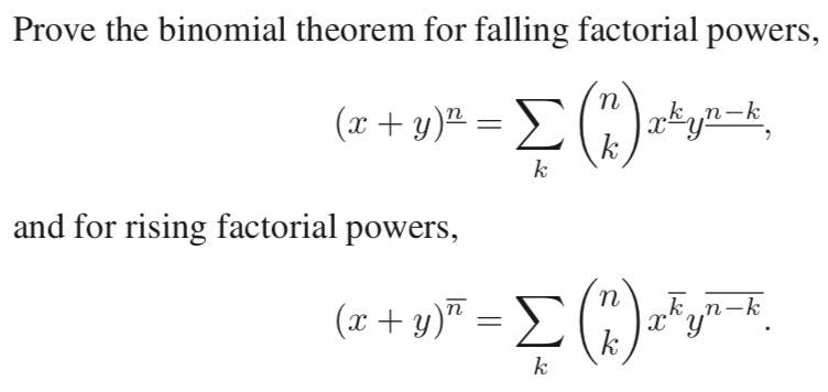 Solved Prove the binomial theorem for falling factorial | Chegg.com
