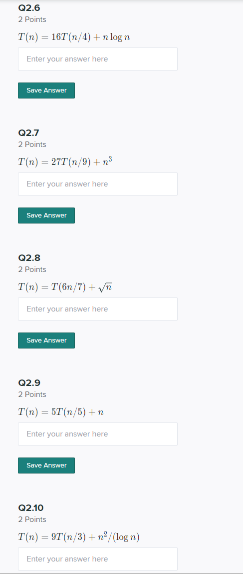 Solved Q2 Divide and Conquer: Recurrences 20 Points Give | Chegg.com