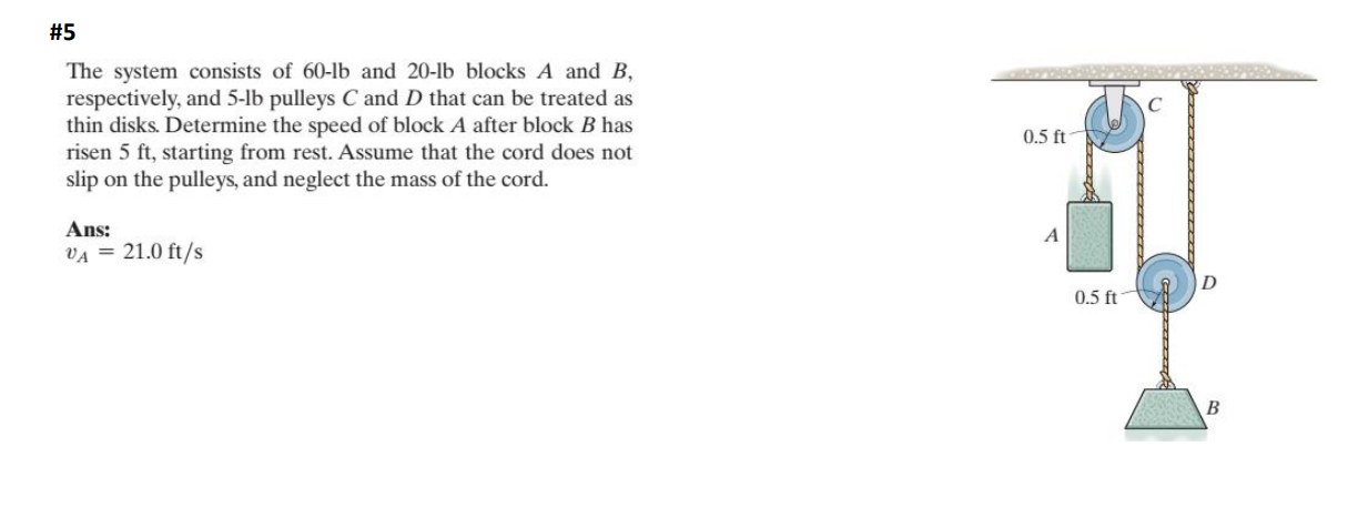 Solved \#5 The system consists of 60−lb and 20-lb blocks A | Chegg.com