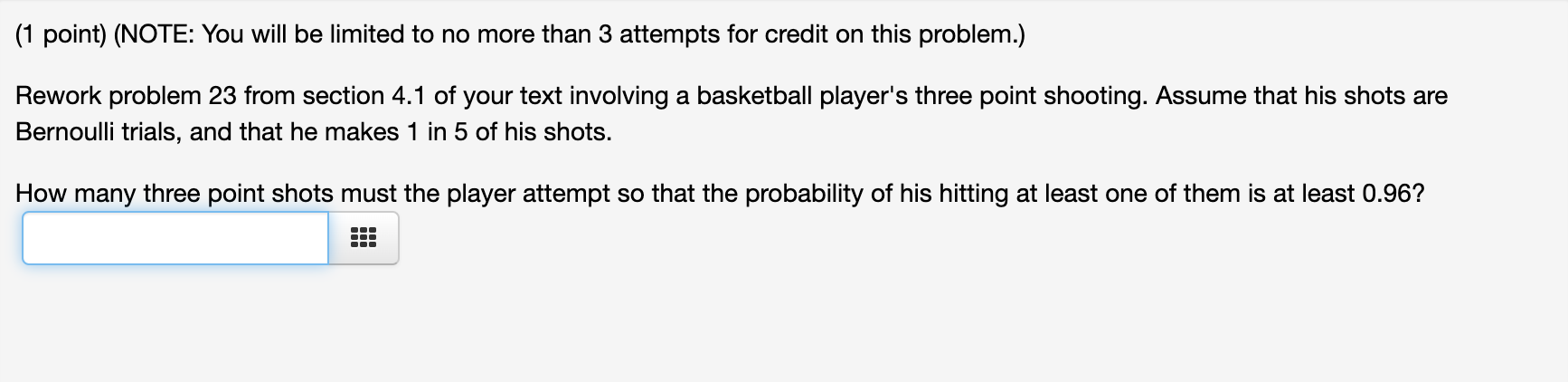 Solved (1 point) (NOTE: You will be limited to no more than | Chegg.com