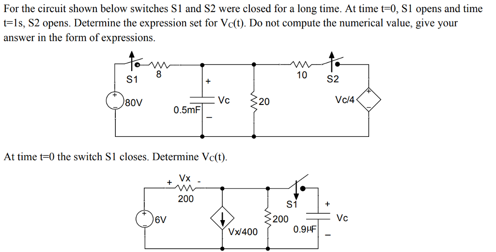 Solved For the circuit shown below switches S1 and S2 were | Chegg.com