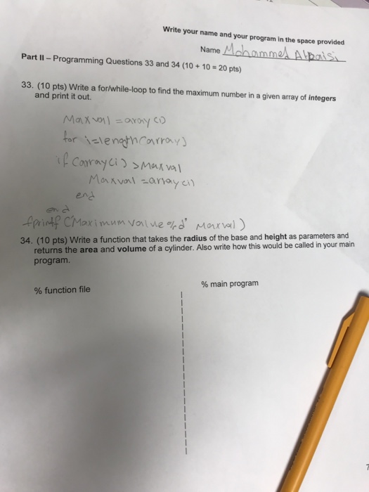 Solved Write your name and your program in the space | Chegg.com