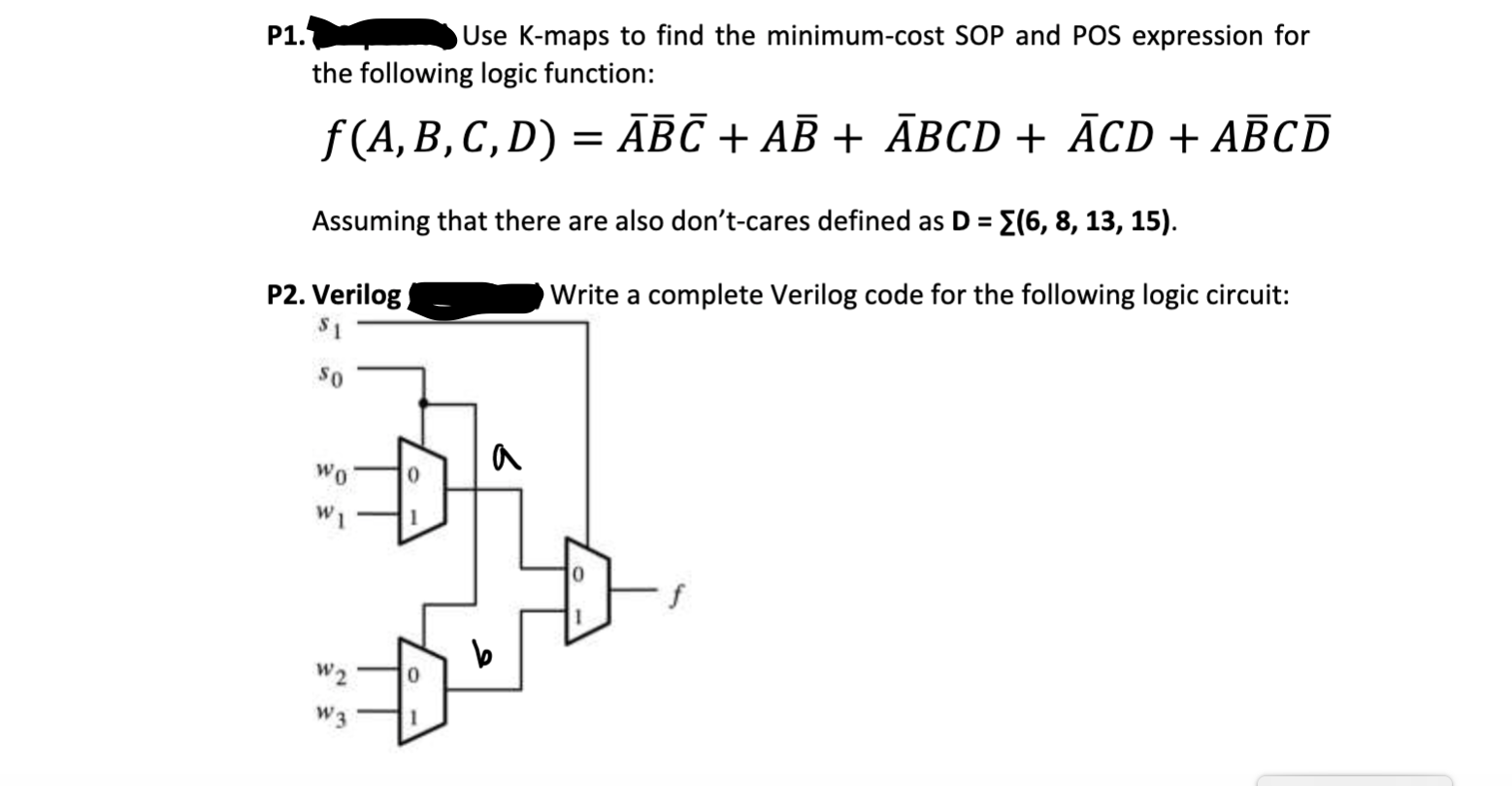 Solved P1. Use K-maps to find the minimum-cost SOP and POS | Chegg.com