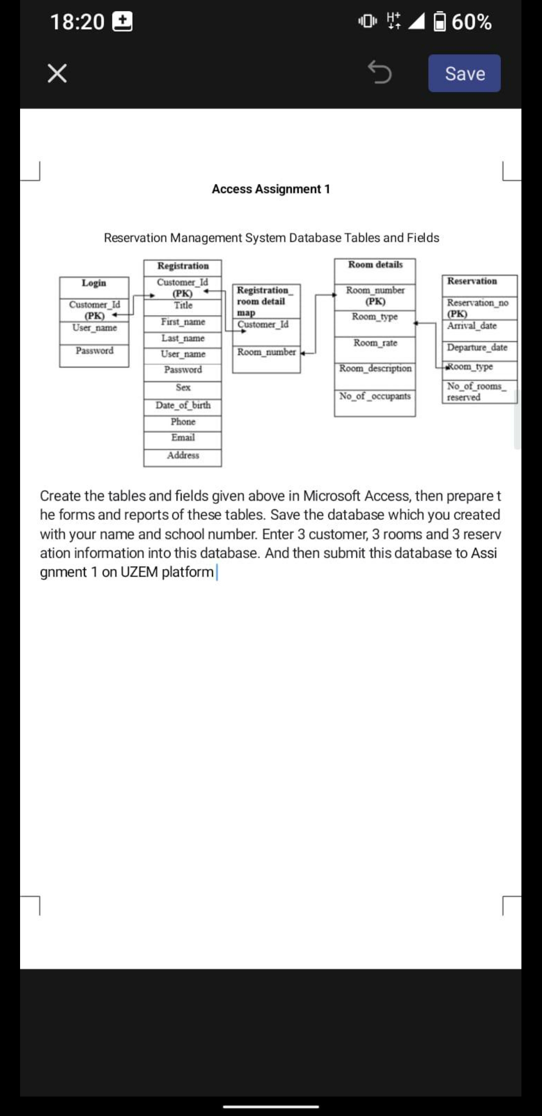 Access Assignment 1 Reservation Management System | Chegg.com