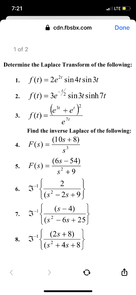 Solved Determine the Laplace Transform of the following: 1. | Chegg.com