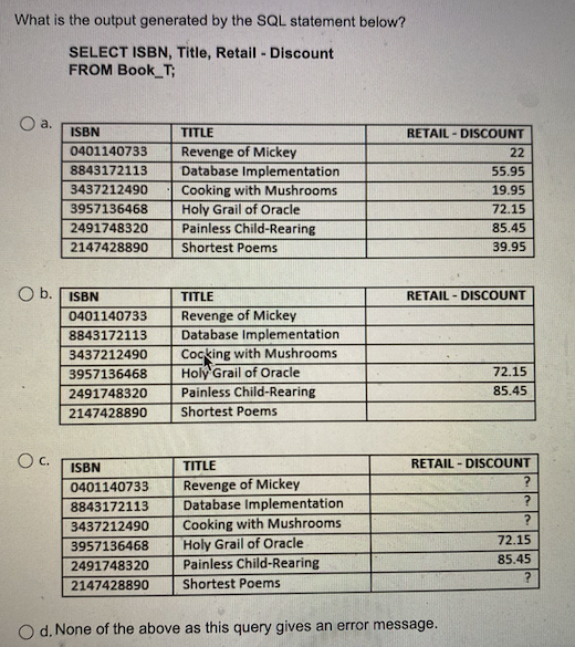 The Book table (named Book_T), given below, is one of | Chegg.com