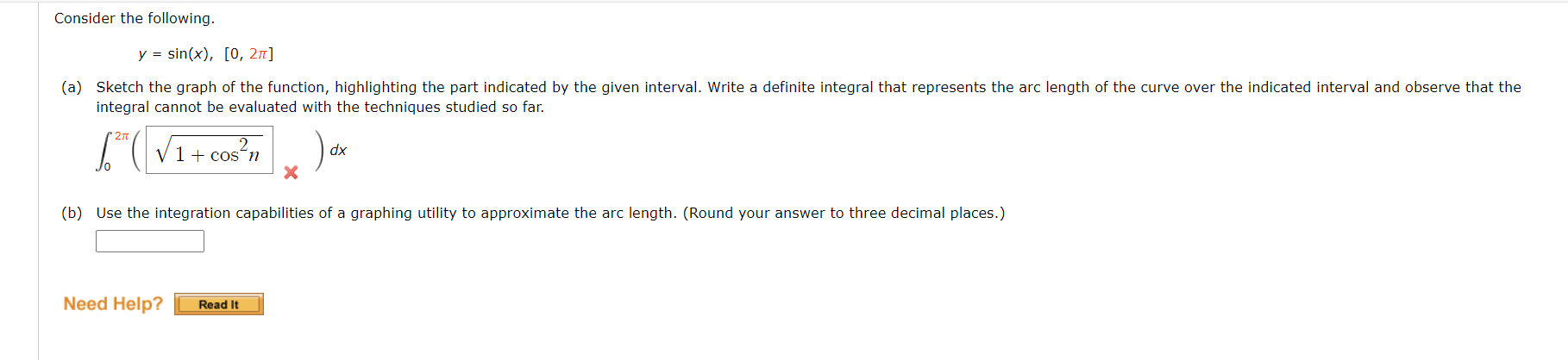 Solved Consider the following. y=sin(x),[0,2π] integral | Chegg.com