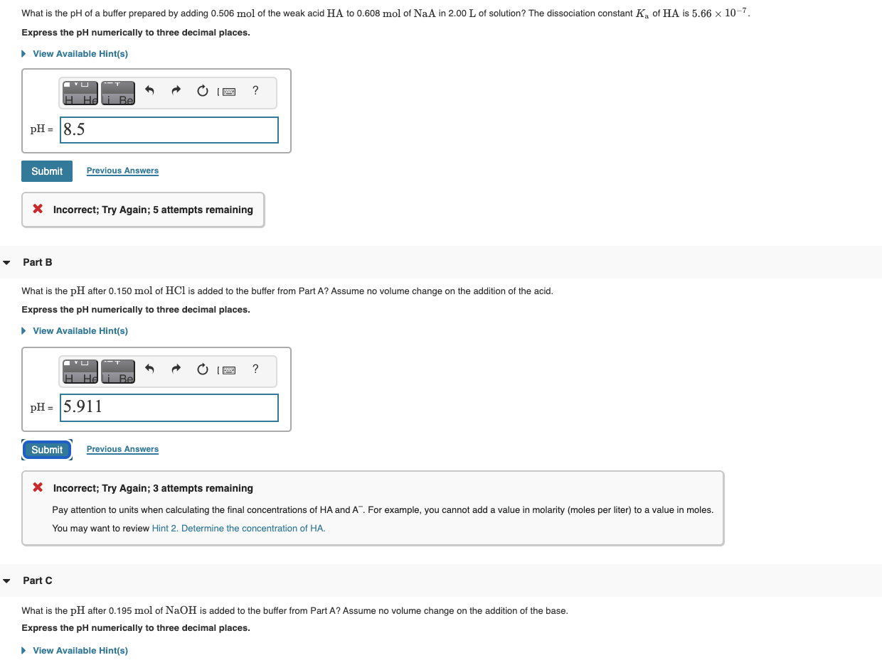 Solved What is the pH of a buffer prepared by adding 0.506 | Chegg.com