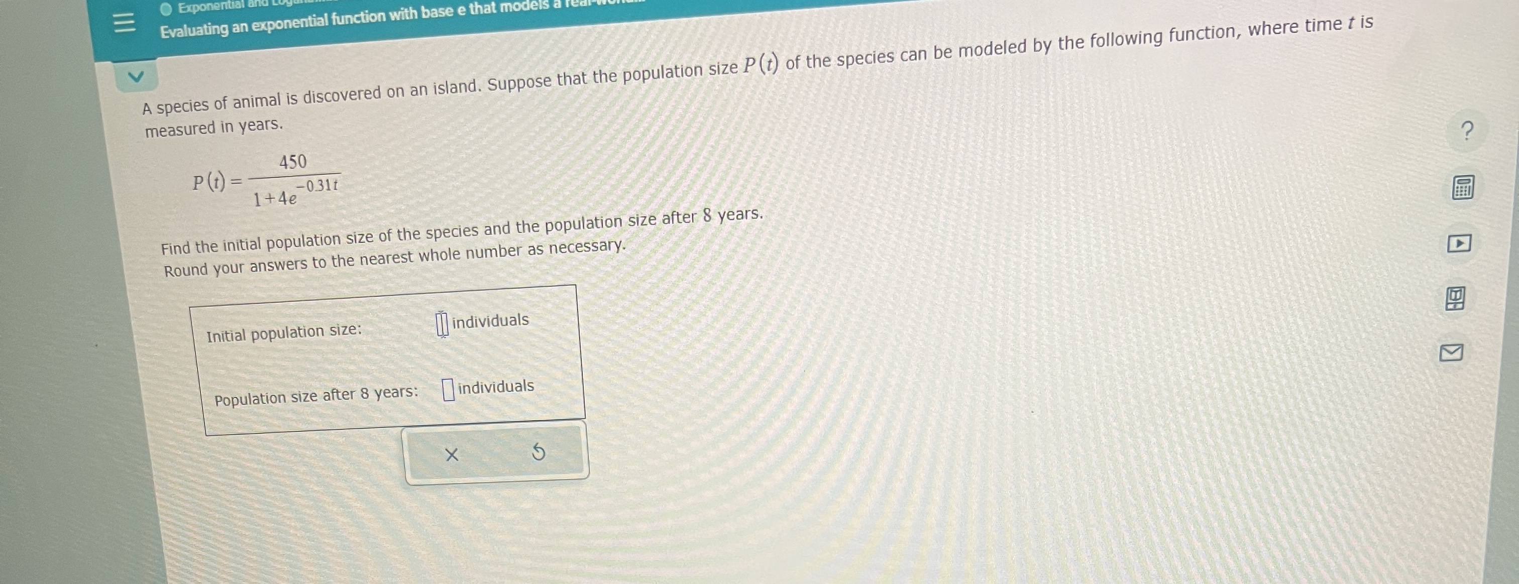 Solved Evaluating an exponential function with A species of | Chegg.com