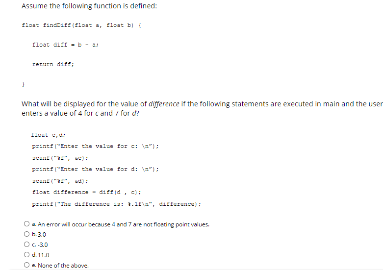 Solved Assume the following function is defined: float | Chegg.com