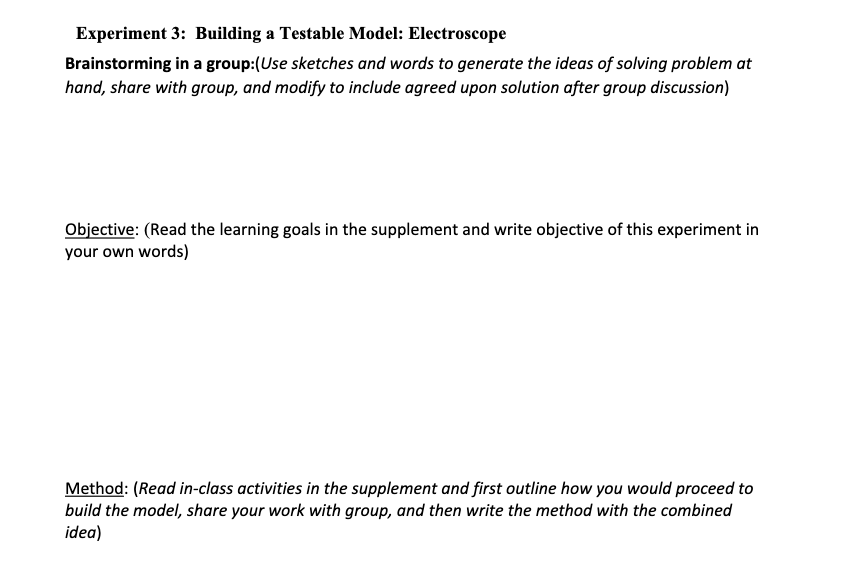 Experiment 3: Building a Testable Model: Electroscope | Chegg.com