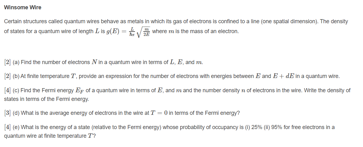 Solved Winsome Wire Certain structures called quantum wires | Chegg.com