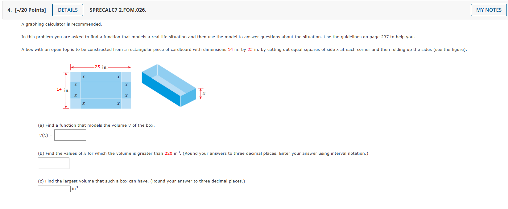 Solved (a) Find a function that models the volume V of the | Chegg.com